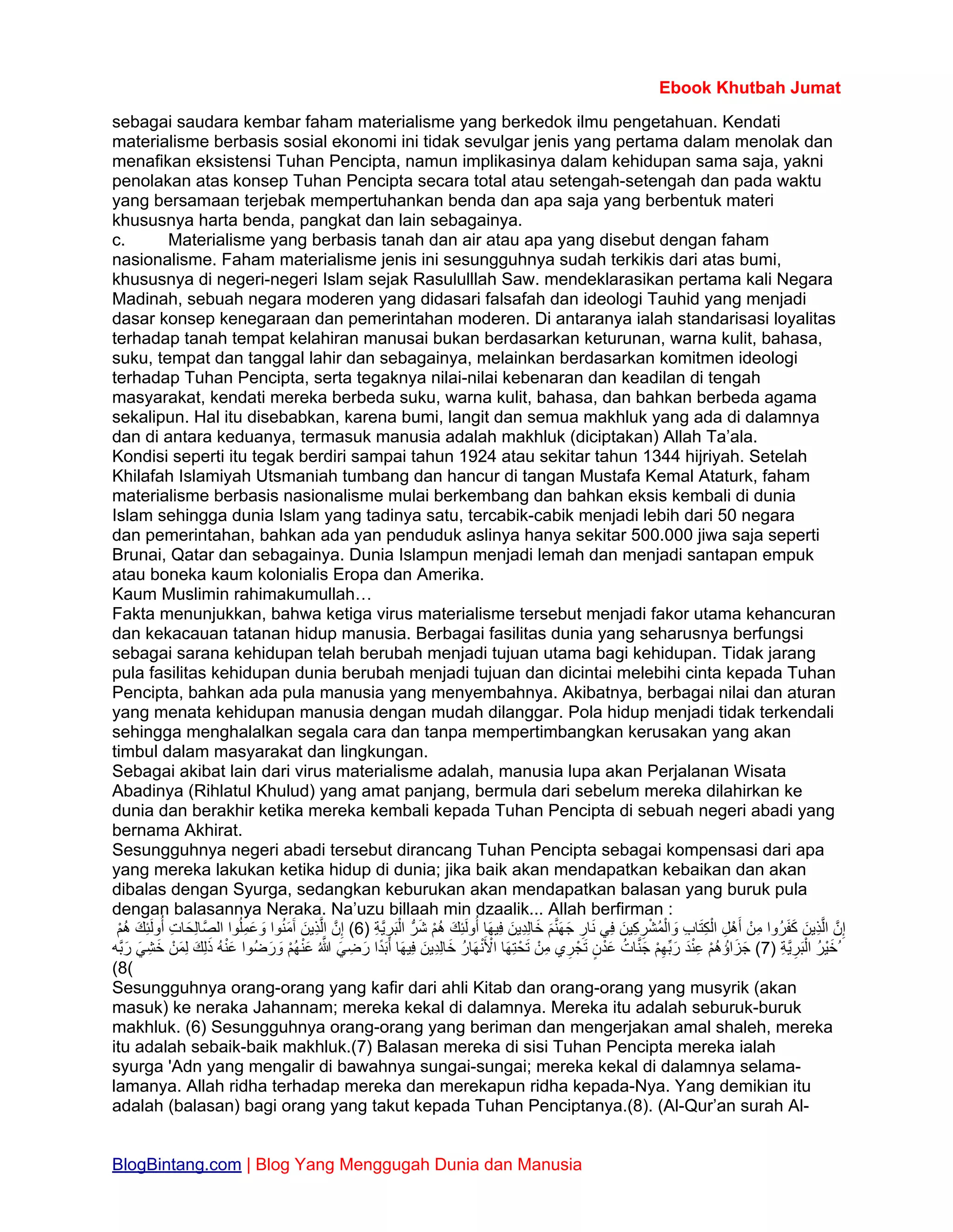 Contoh khutbah jumaat | PDF