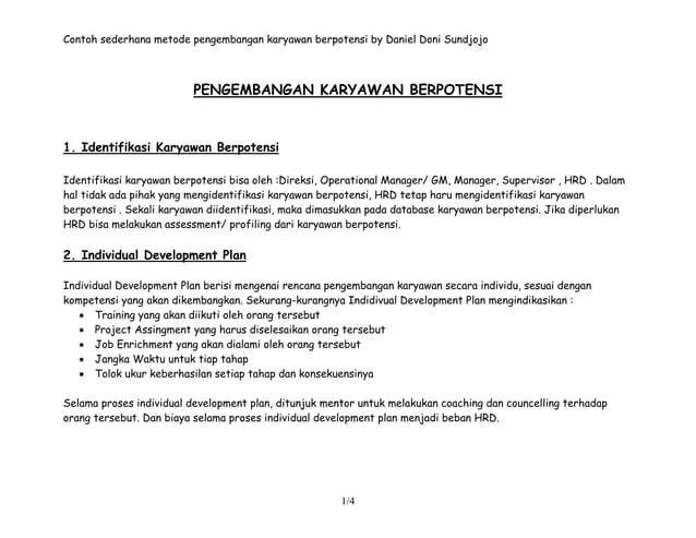 Contoh konsep pengembangan karyawan berpotensi by daniel doni sundjojo ...