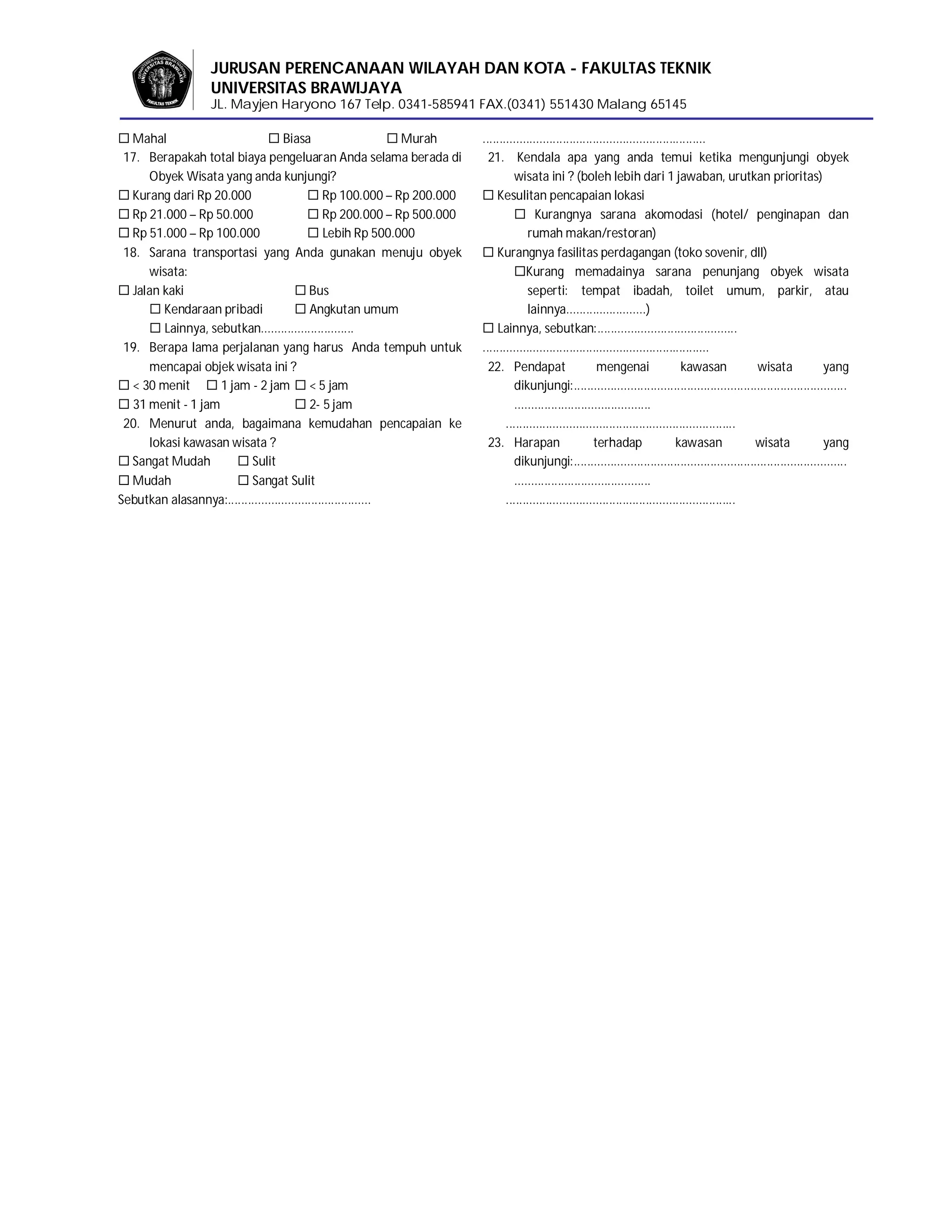 Contoh Format Kuesioner Penelitian yang Profesional | PDF