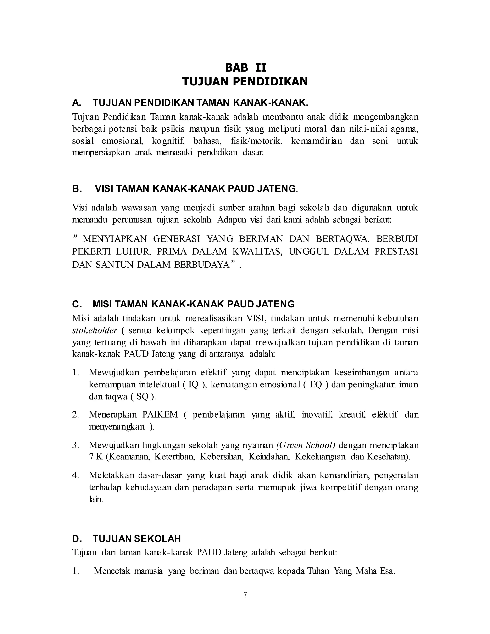 Contoh kurikulum ktsp paud 2013 | DOCX