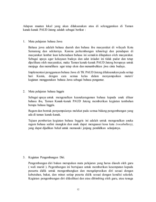 Contoh kurikulum ktsp paud 2013 | DOCX