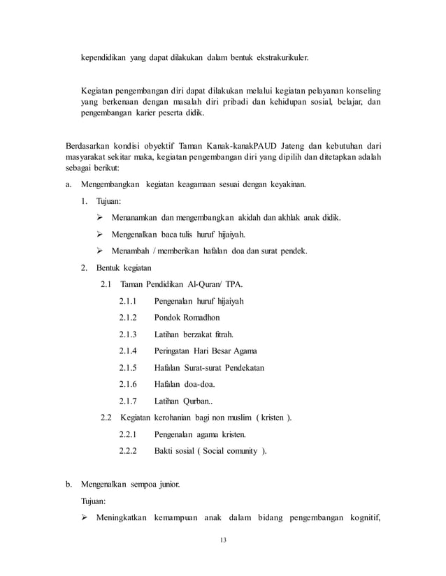 Contoh kurikulum ktsp paud 2013 | DOCX