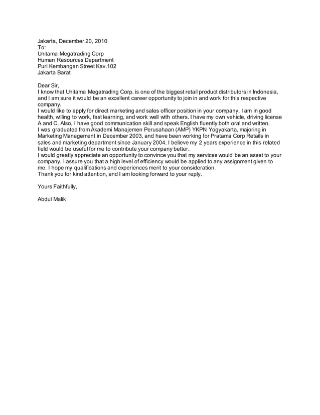 Contoh lamaran bhs ing | DOCX | Business Administration | Business