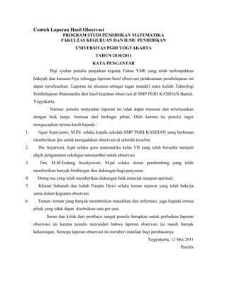 Contoh laporan hasil observasi | DOC