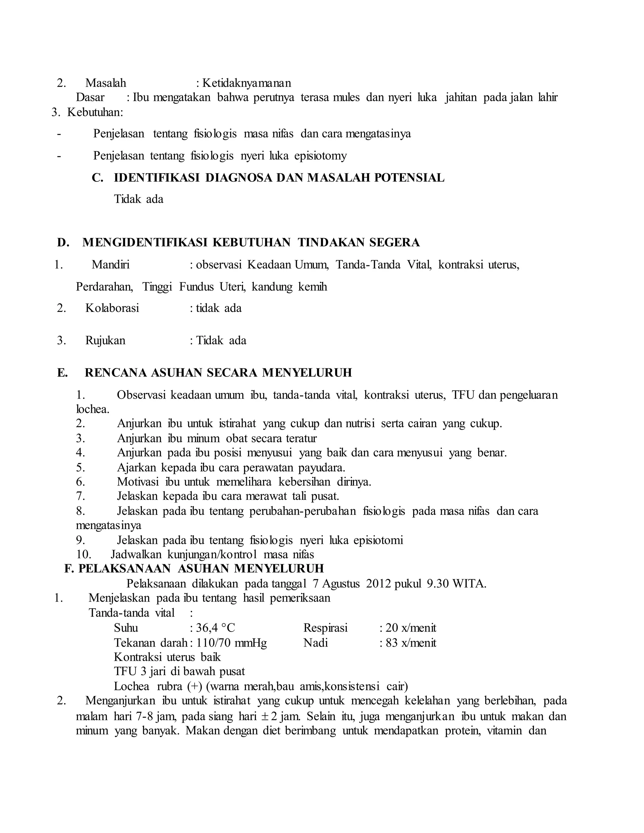 Contoh laporan kasus nifas menggunakan langkah varne1 | DOCX