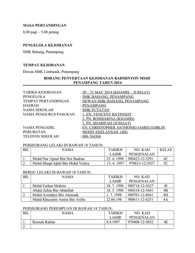 Contoh laporan kokum | DOC