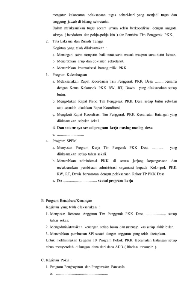 Contoh laporan pelaksanaan kegiatan 10 program pokok pkk | DOCX