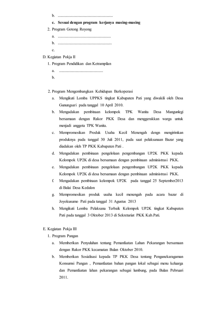Contoh laporan pelaksanaan kegiatan 10 program pokok pkk | DOCX