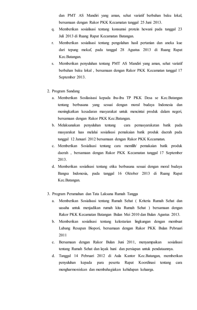 Contoh laporan pelaksanaan kegiatan 10 program pokok pkk | DOCX