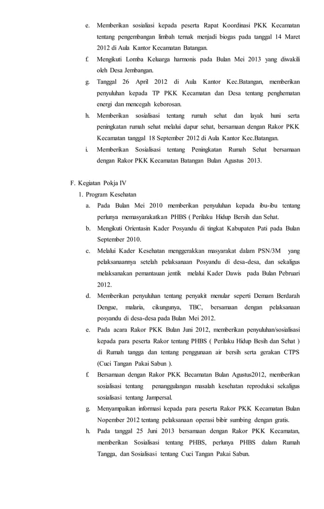 Contoh laporan pelaksanaan kegiatan 10 program pokok pkk | DOCX