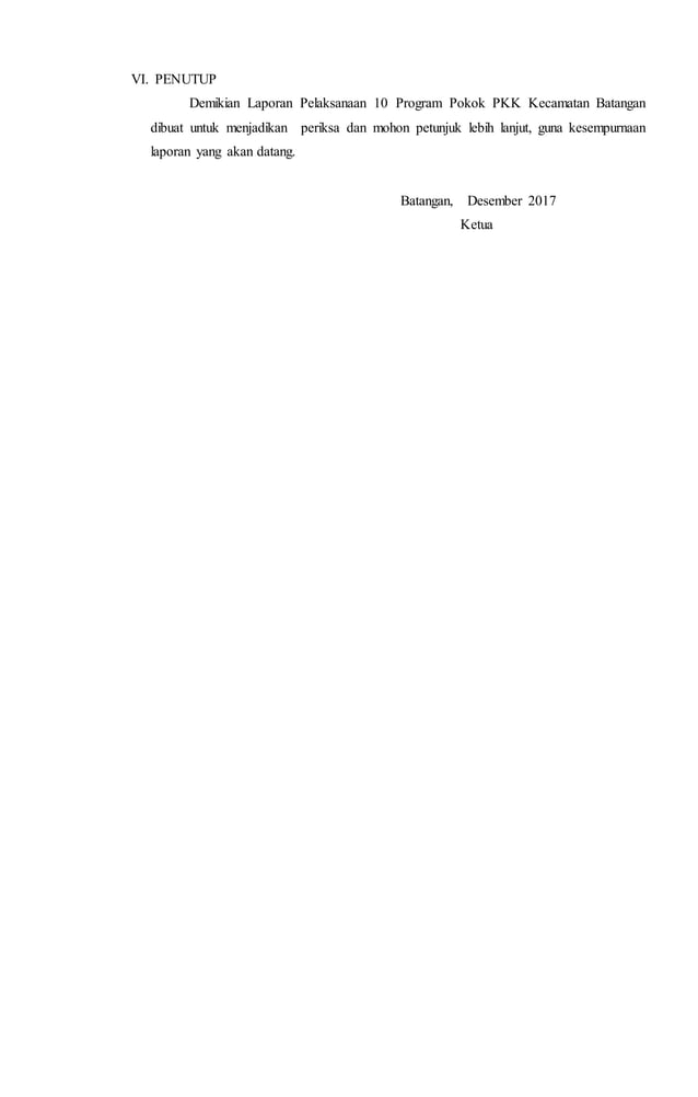 Contoh laporan pelaksanaan kegiatan 10 program pokok pkk | DOCX