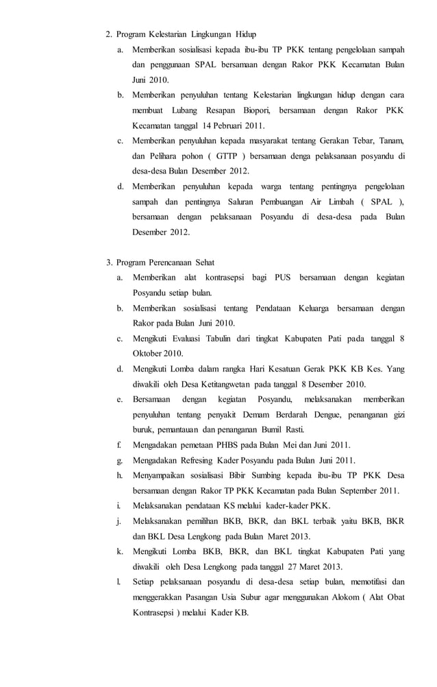 Contoh laporan pelaksanaan kegiatan 10 program pokok pkk