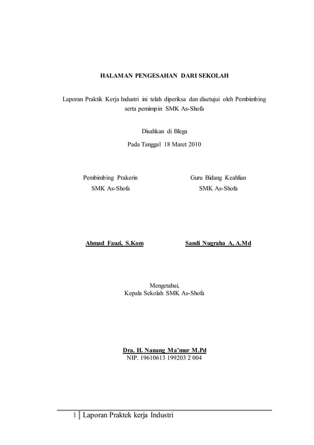 Contoh laporan pkl ( prakerin ) tkj | DOCX