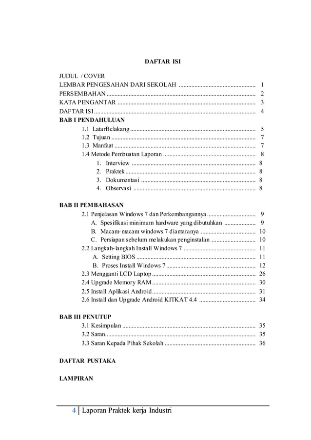 Contoh laporan pkl ( prakerin ) tkj | DOCX