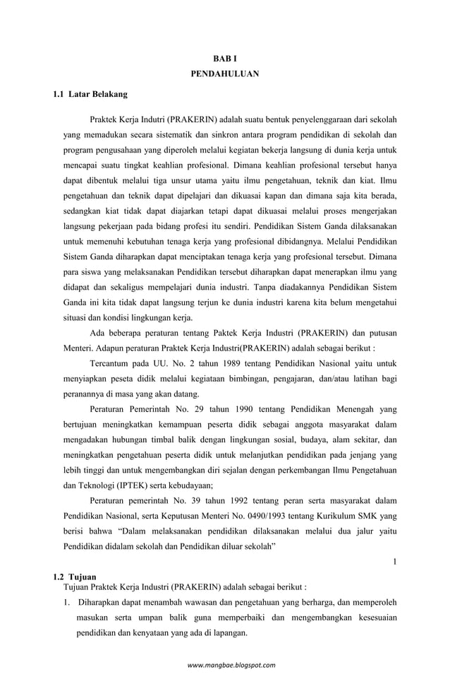 Contoh laporan pkl smk