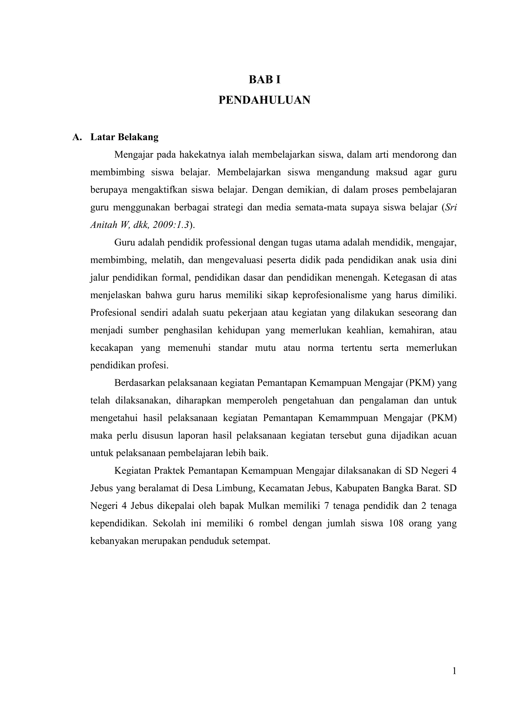 Contoh Laporan PKM UT PGSD - Pemantapan Kemampuan Mengajar PDGK4209 | PDF