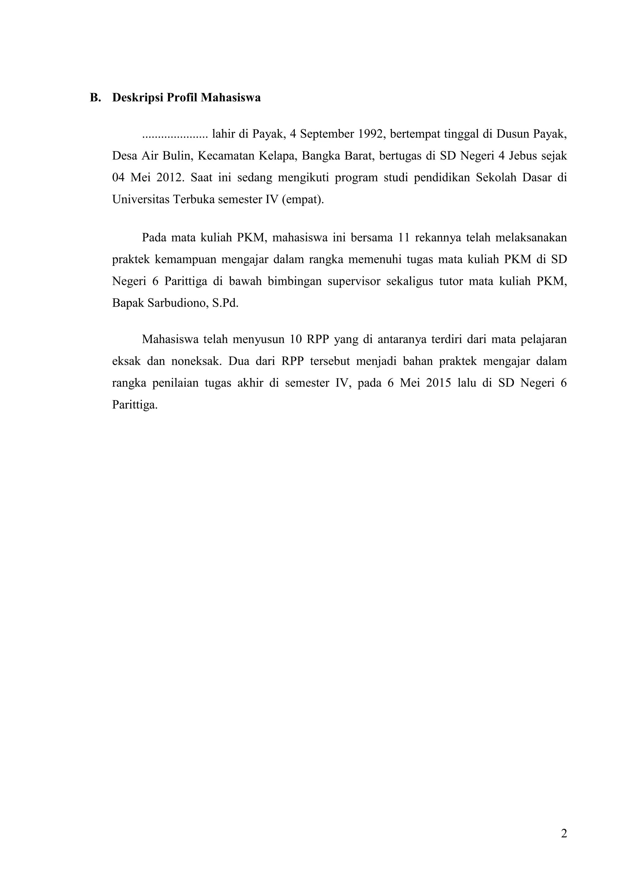 Contoh Laporan PKM UT PGSD - Pemantapan Kemampuan Mengajar PDGK4209 | PDF