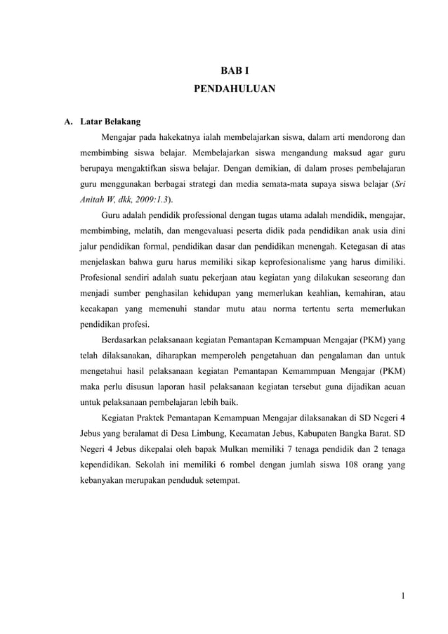 Contoh Laporan PKM UT PGSD - Pemantapan Kemampuan Mengajar PDGK4209 | PDF