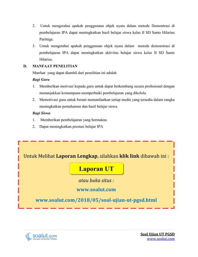 Contoh Laporan PKP UT PGSD IPA Ciri Benda Padat dan Benda Cair ...