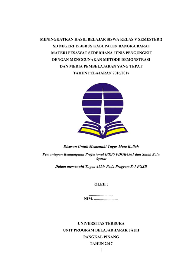 Contoh Laporan PKP UT PGSD IPA Pesawat Sederhana Jenis Pengungkit ...