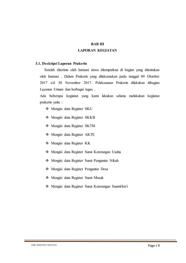 Contoh laporan prakerin | PDF