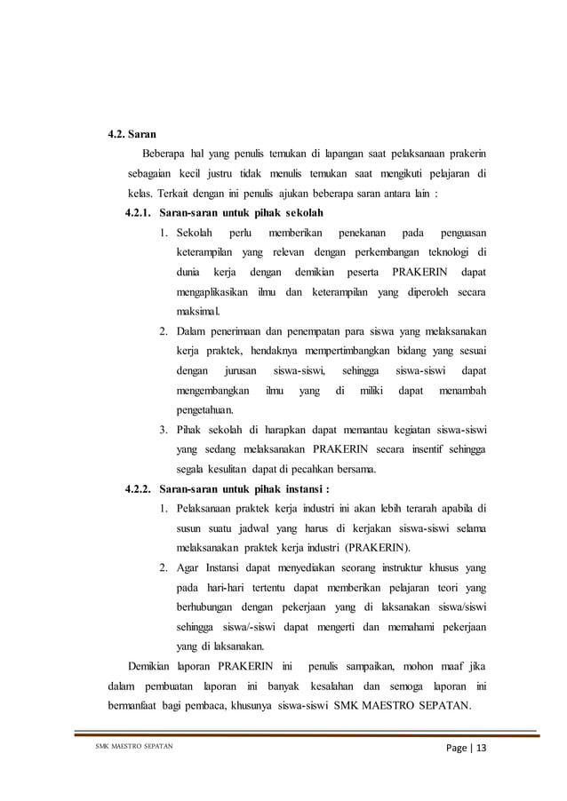 Contoh laporan prakerin | PDF