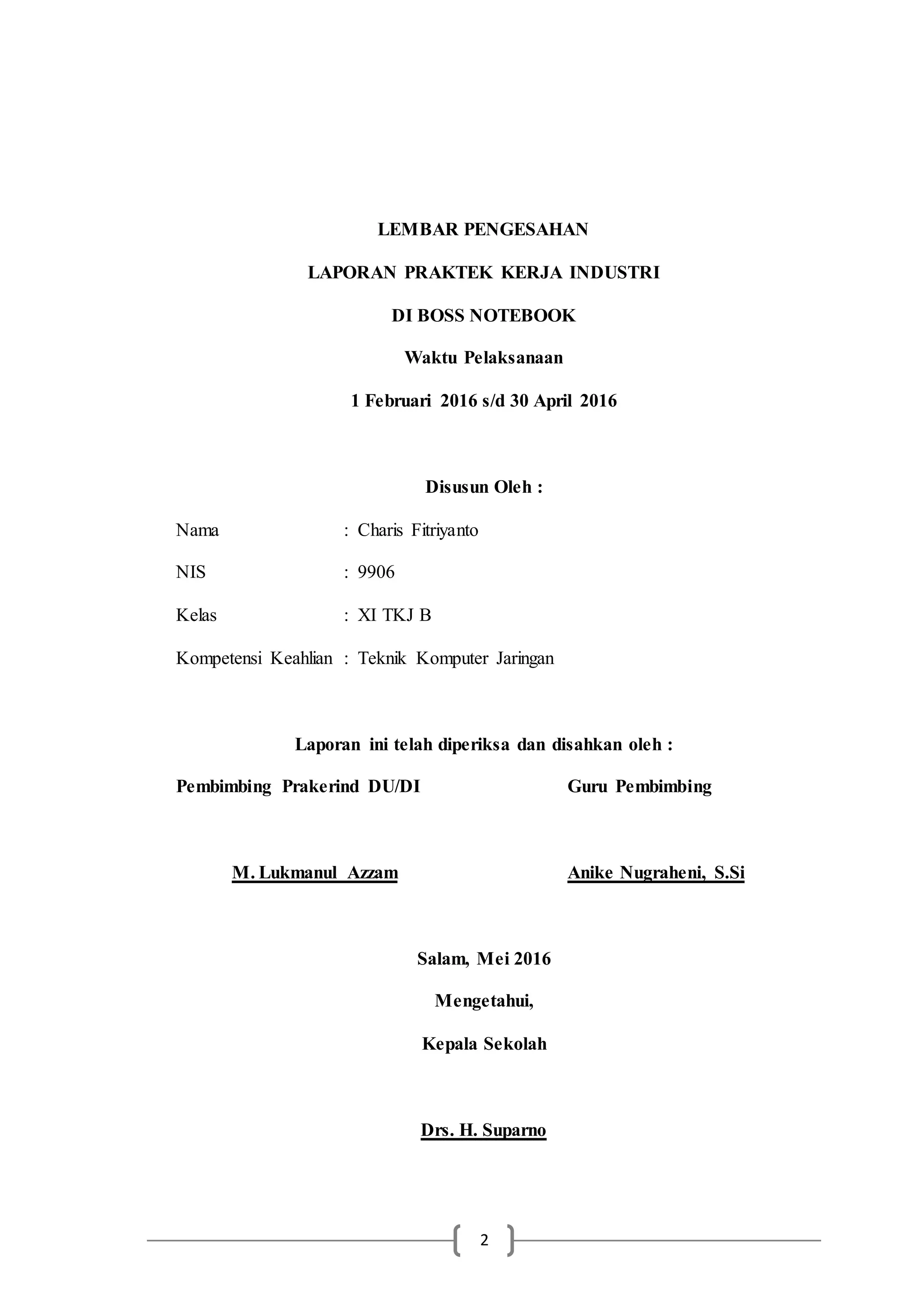 Contoh Laporan Prakerin TKJ (Teknik Komputer Jaringan) | DOCX