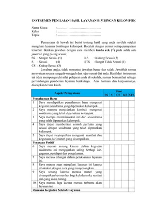 Contoh lembar instrumen evaluasi bkp | PDF