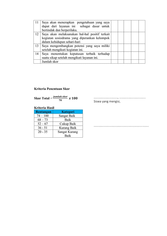 Contoh lembar instrumen evaluasi bkp | PDF