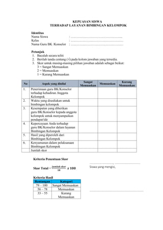 Contoh lembar instrumen evaluasi bkp | PDF