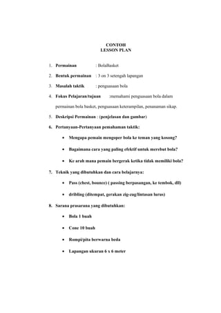 Contoh lesson plan bolabasket | DOC