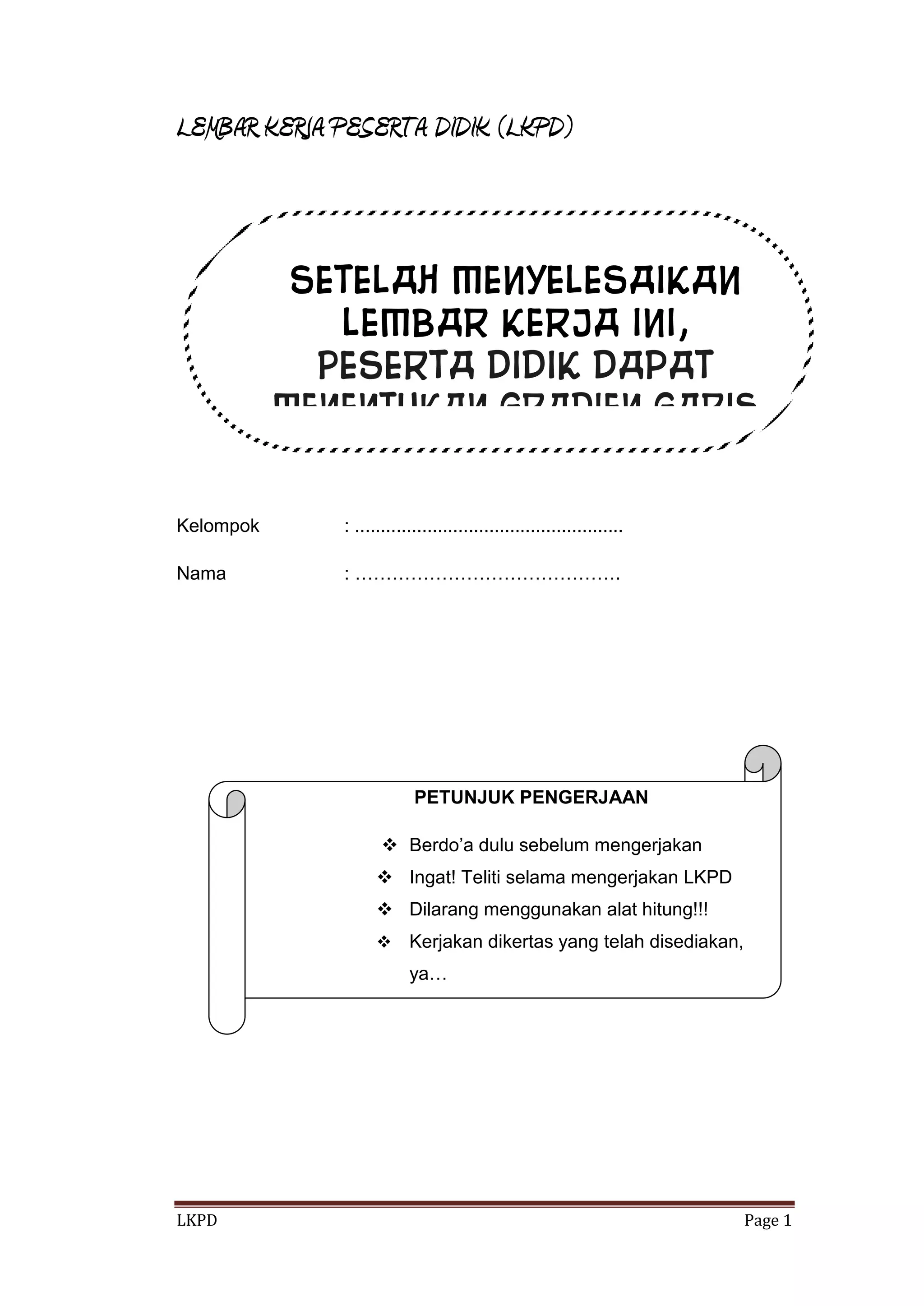 Contoh lkpd kelas viii smp semester 1 (gradien) | DOCX