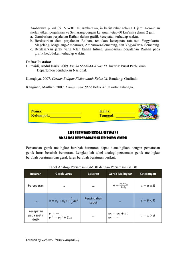 Contoh lks materi kinematika dengan analisis vektor | PDF