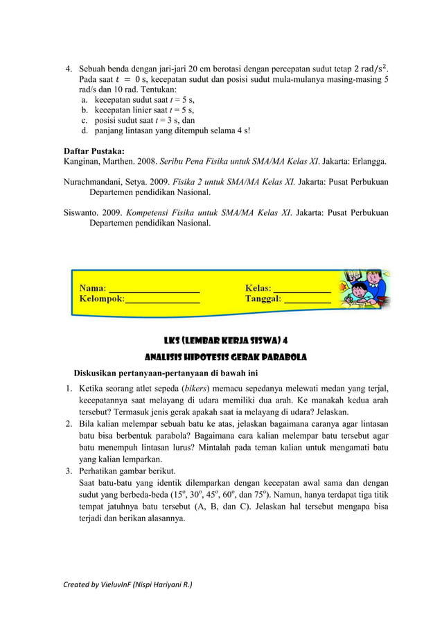 Contoh lks materi kinematika dengan analisis vektor | PDF