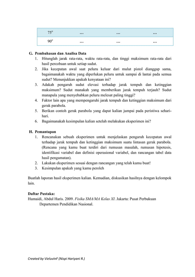 Contoh lks materi kinematika dengan analisis vektor | PDF