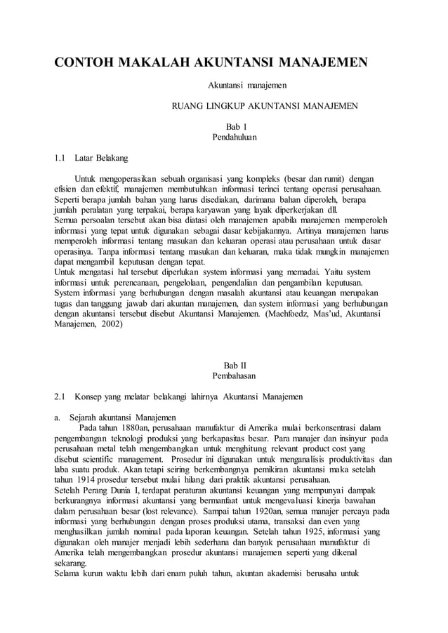 Contoh makalah akuntansi manajemen | DOCX