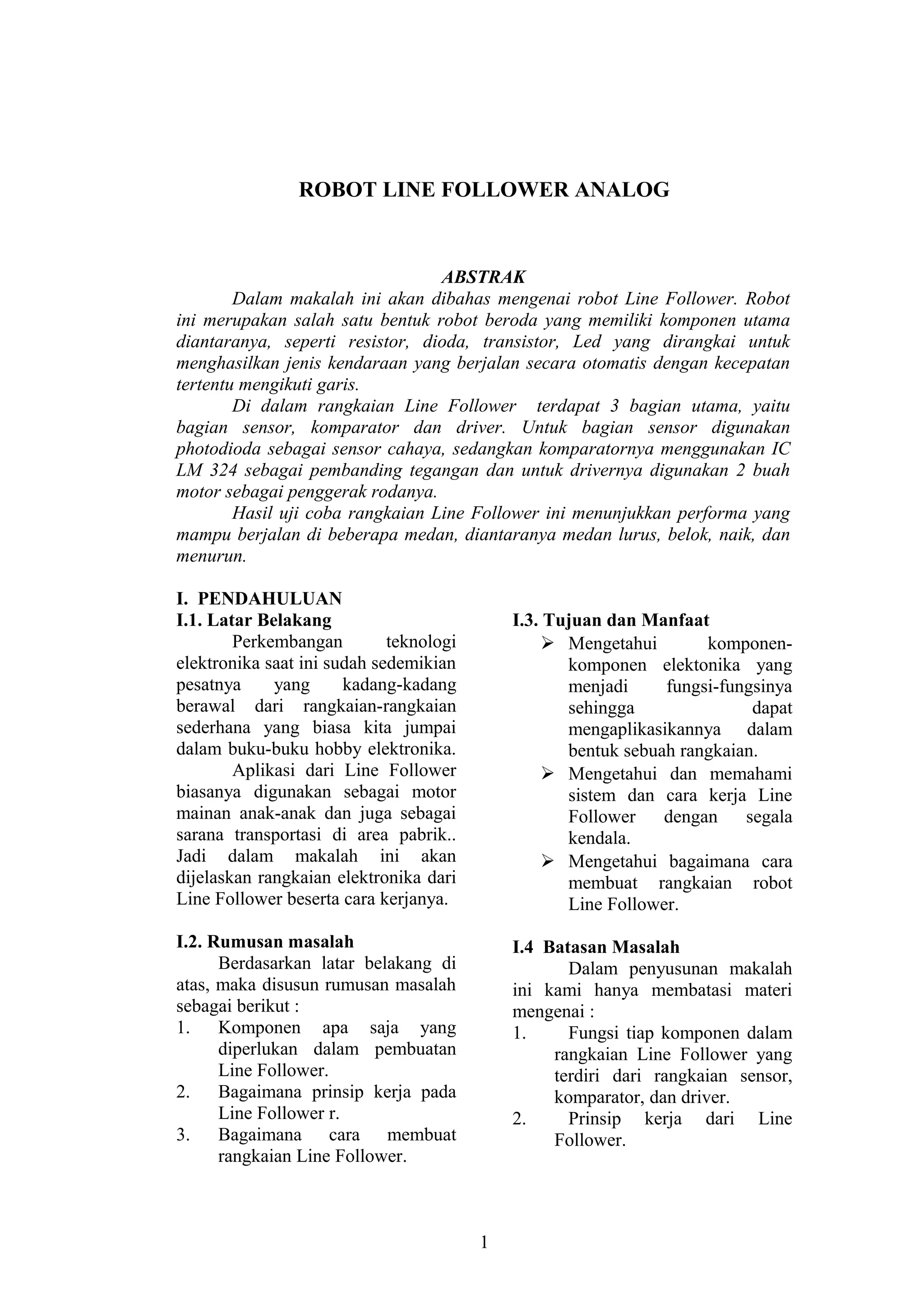 Contoh makalah line follower analog sederhana | DOC