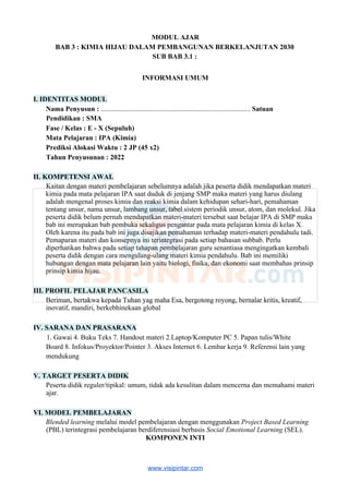 Modul Ajar Kimia SMA Kelas 10 Kurikulum Merdeka | DOCX