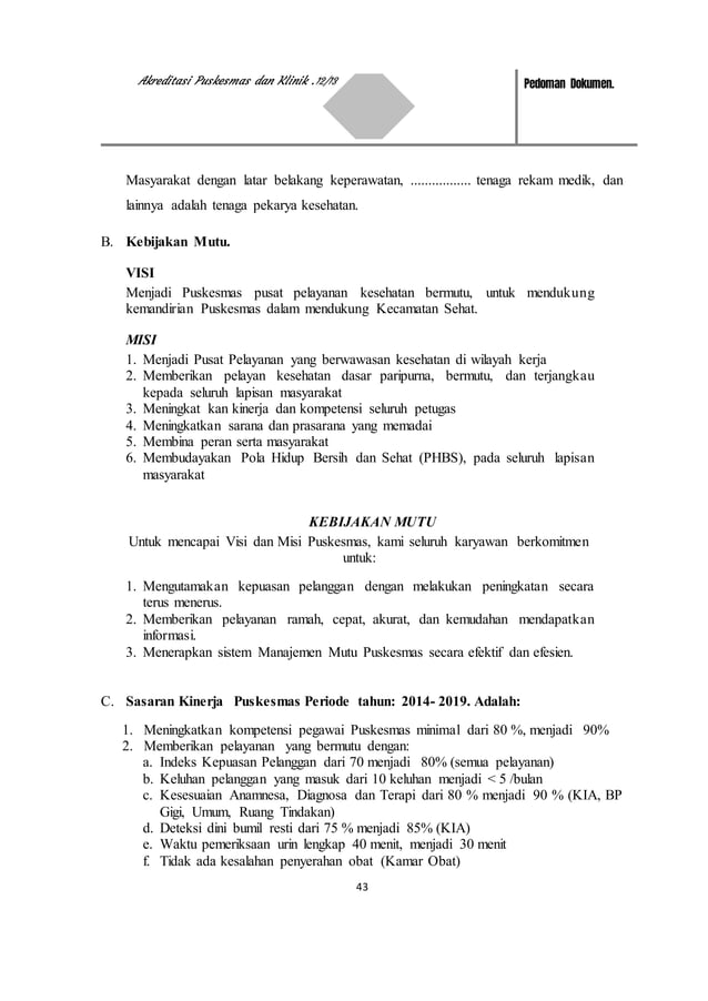 Contoh manual mutu puskesmas | DOCX
