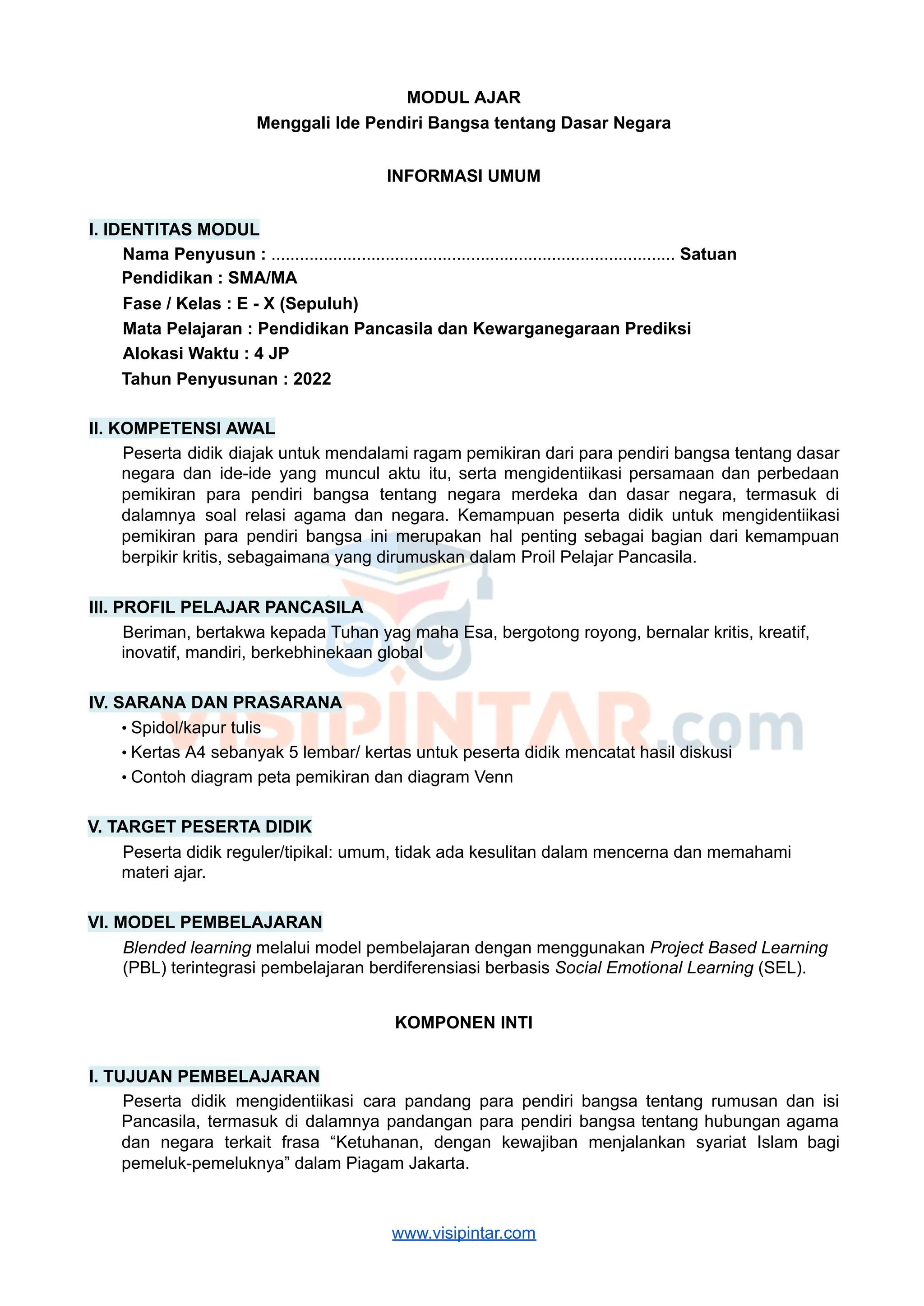 Modul Ajar PKN SMA kelas 10 Kurikulum Merdeka | PDF