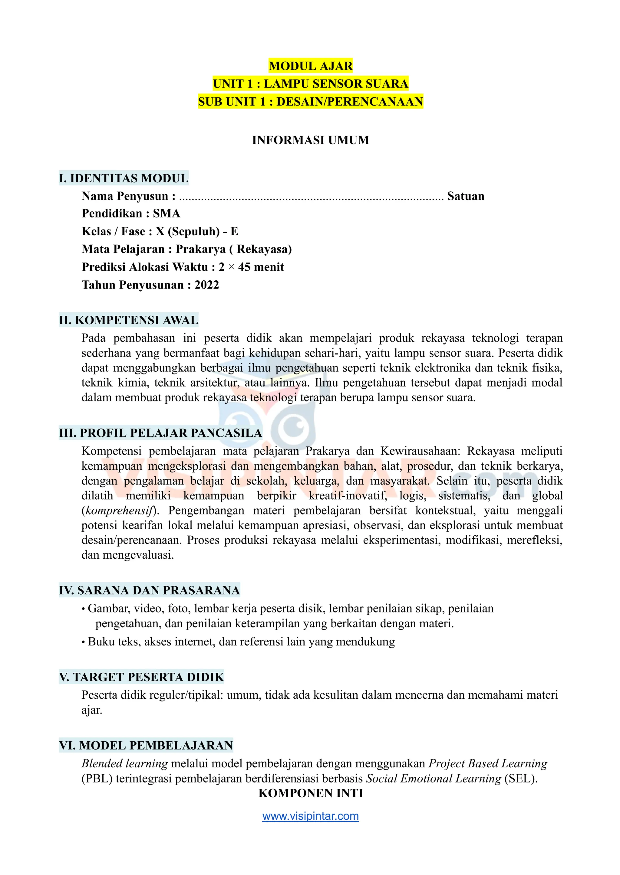 Modul Ajar PKWU Rekayasa SMA Kelas 10 Kurikulum Merdeka | PDF