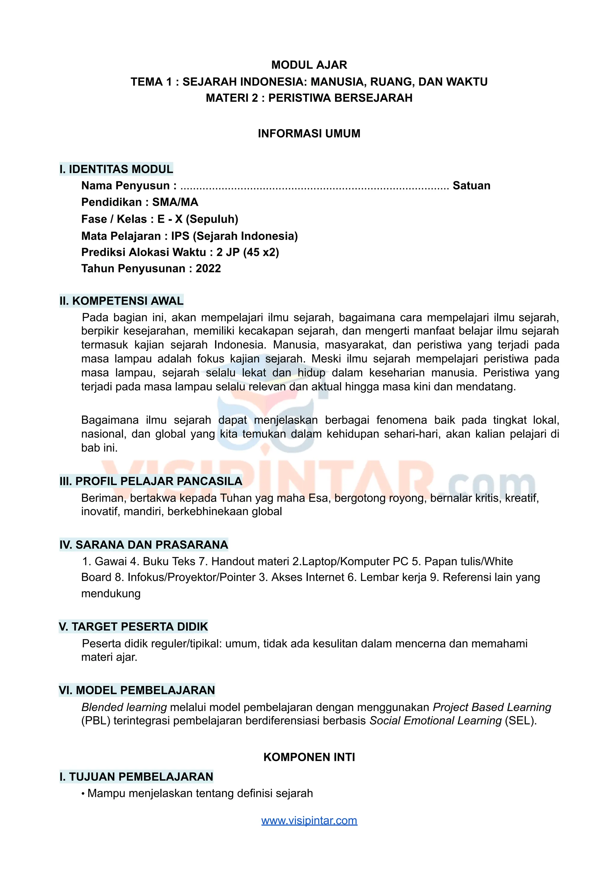 Modul Ajar Sejarah SMA Kelas 10 Kurikulum Merdeka | PDF