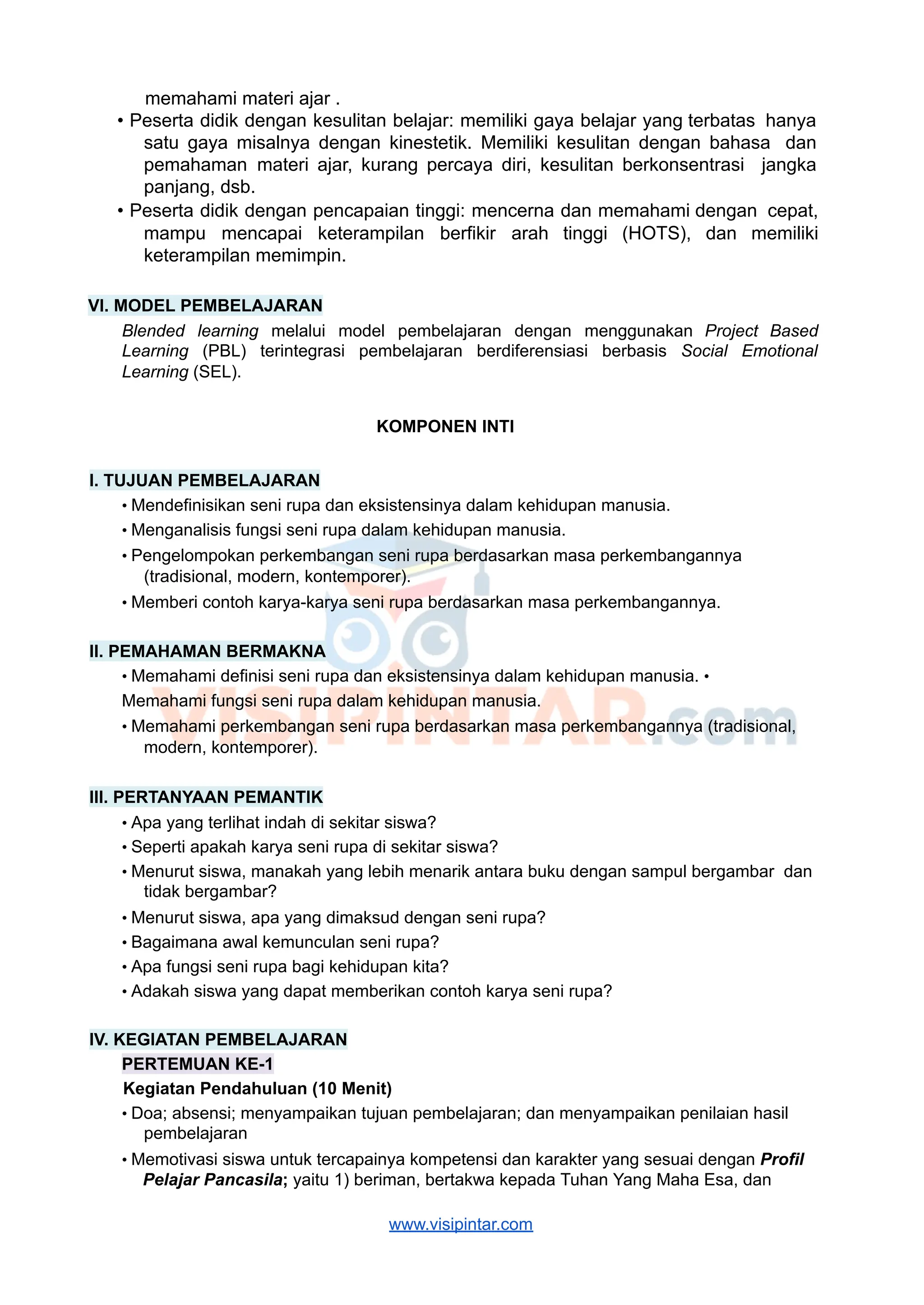 Modul Ajar Seni Rupa SMA Kelas 10 Kurikulum Merdeka | PDF