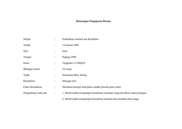 Contoh membuat rancangan pengajaran harian(rph) bola baling | DOC
