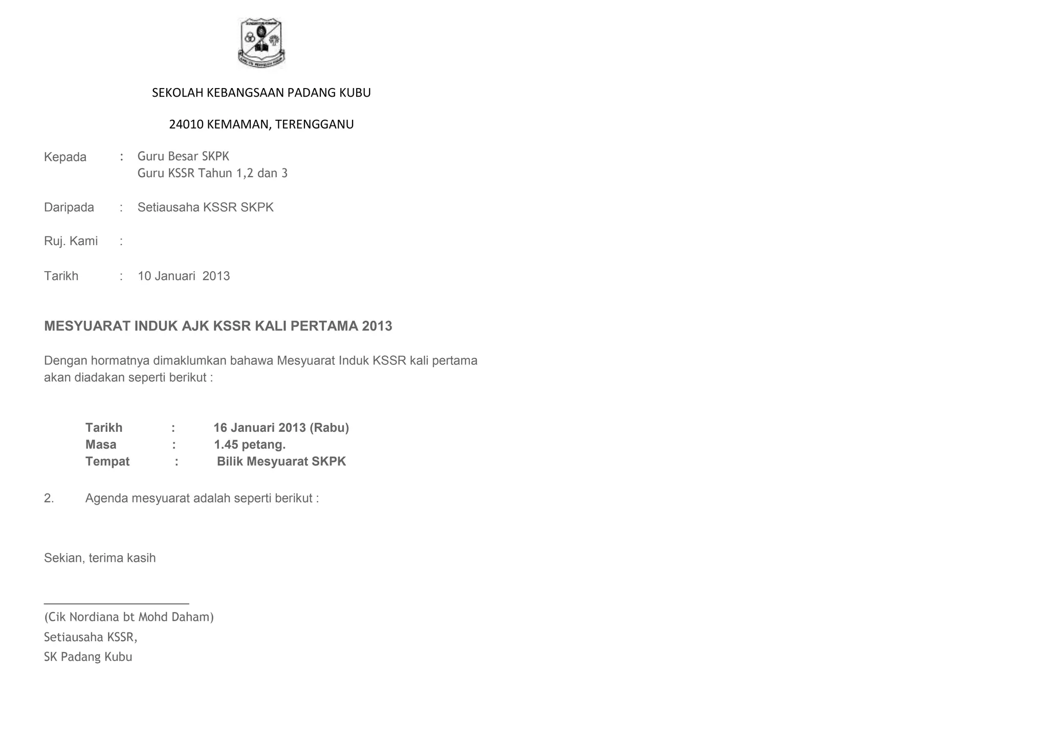 Contoh Memo Panggilan Mesyuarat | DOCX