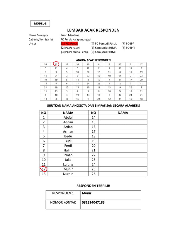 CONTOH MENGACAK 1 RESPONDEN.pdf MATRAMAN | PDF