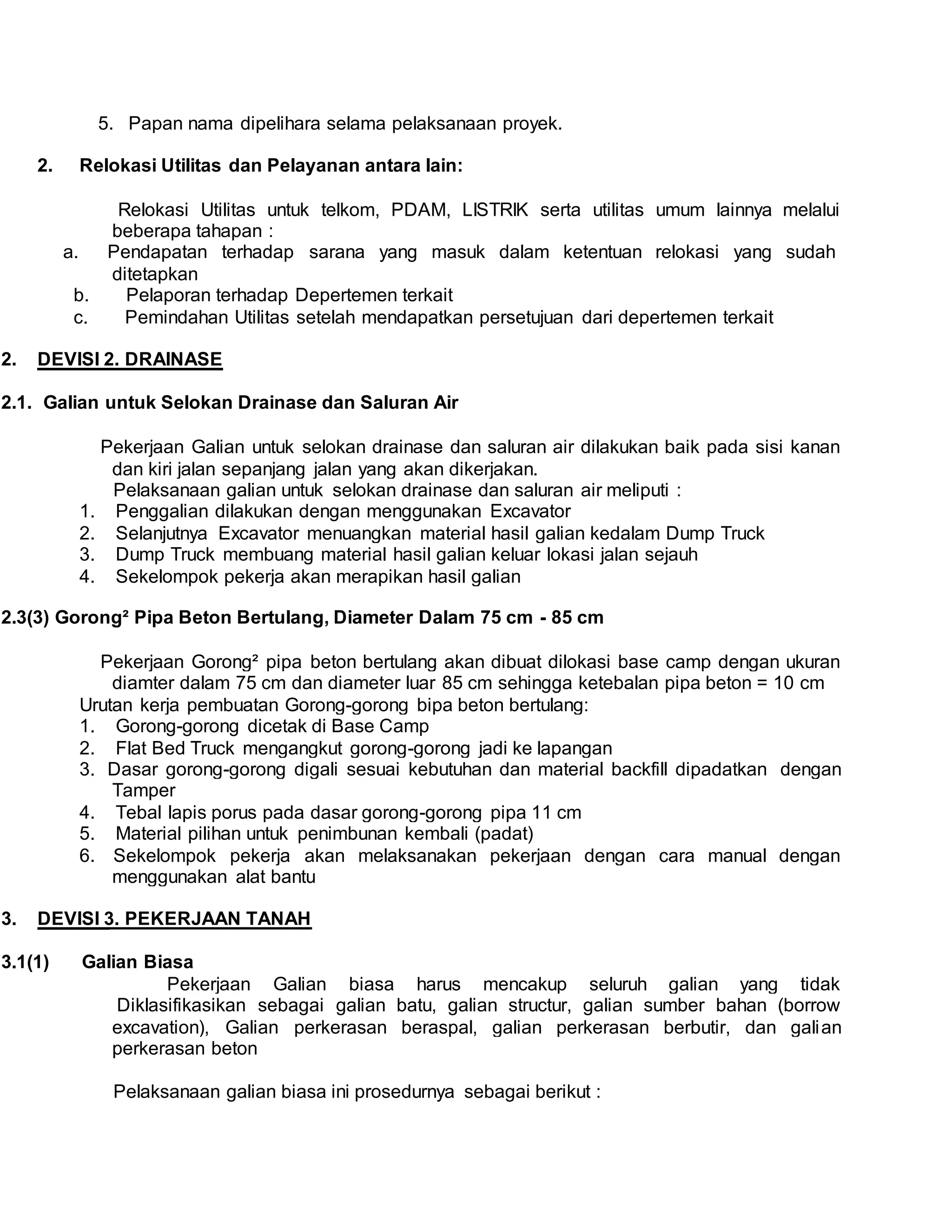 Contoh metode pelaksanaan pekerjaan jalan raya | DOCX
