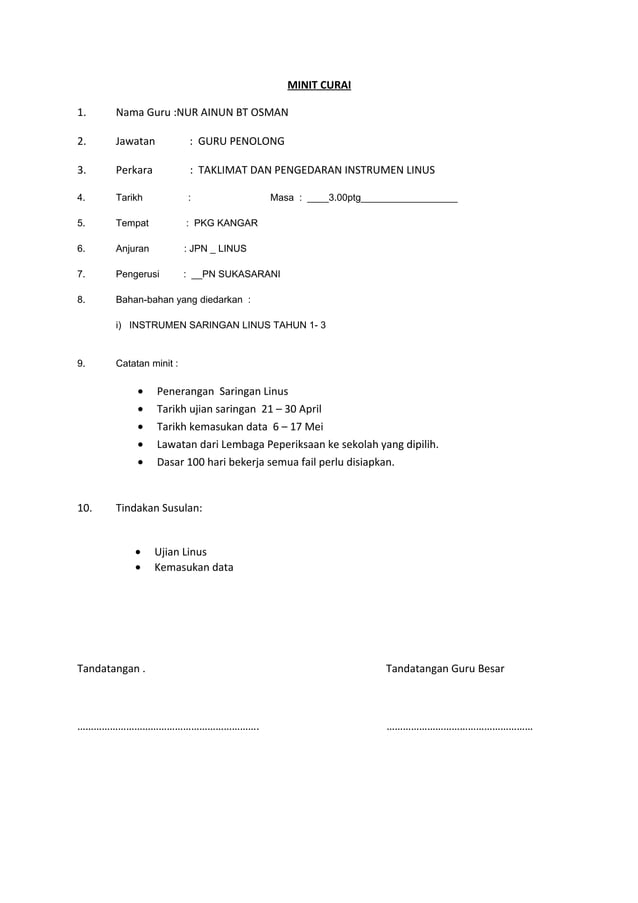 Contoh minit curai | DOC