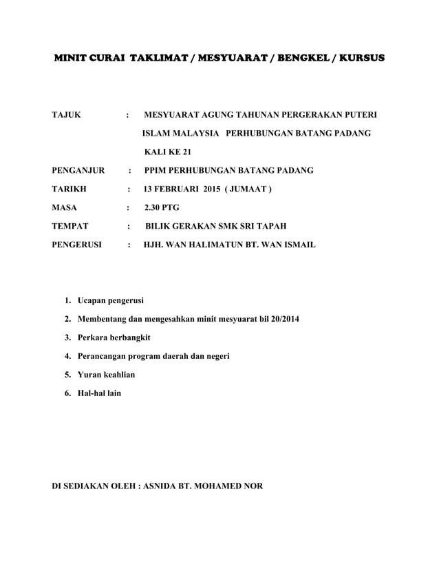 Contoh minit curai | DOC