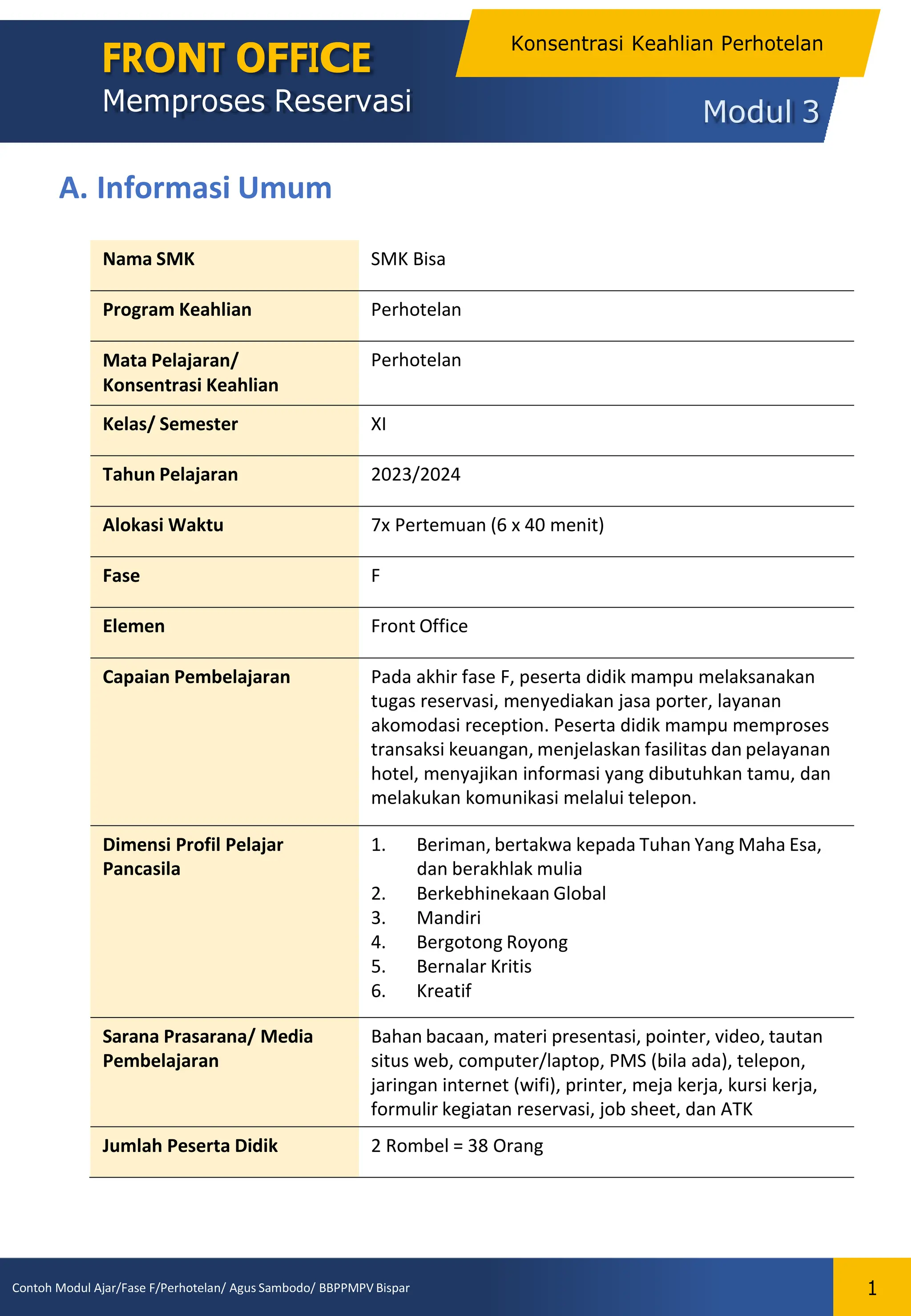 CONTOH MODUL AJAR Food and Beverage Service kelsa XI | DOCX